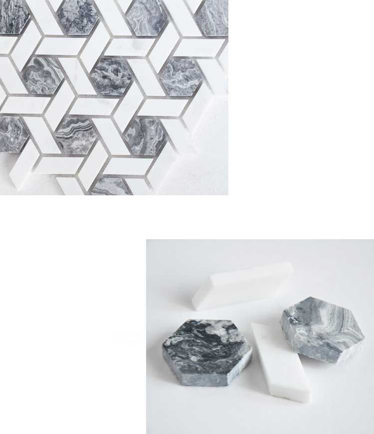 Meteorite Hexagon Authentic White and Grey Marble Mosaic Wall and Floo ...