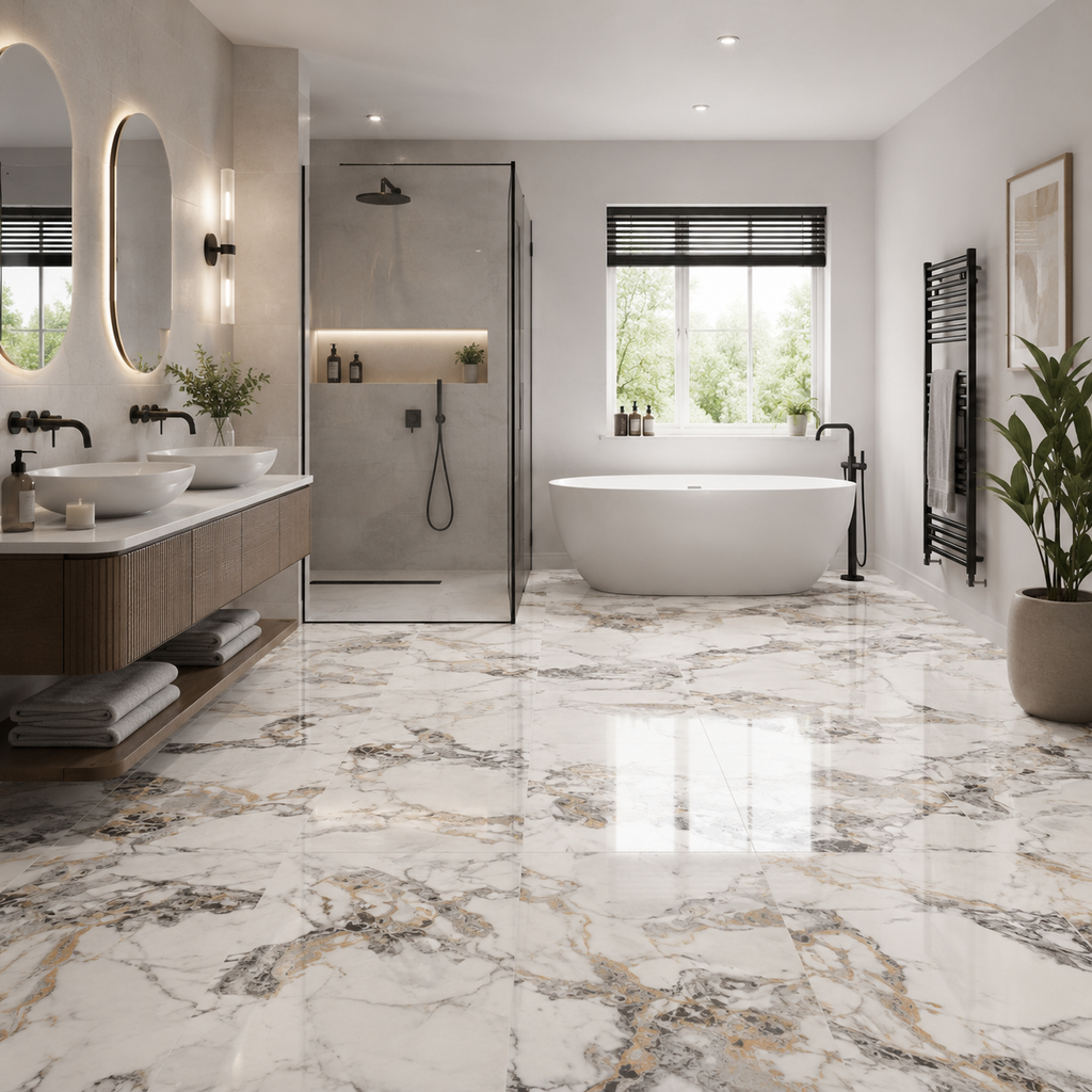 Calacatta Oro White, Black & Beige Marble Effect 80x80cm Polished ...