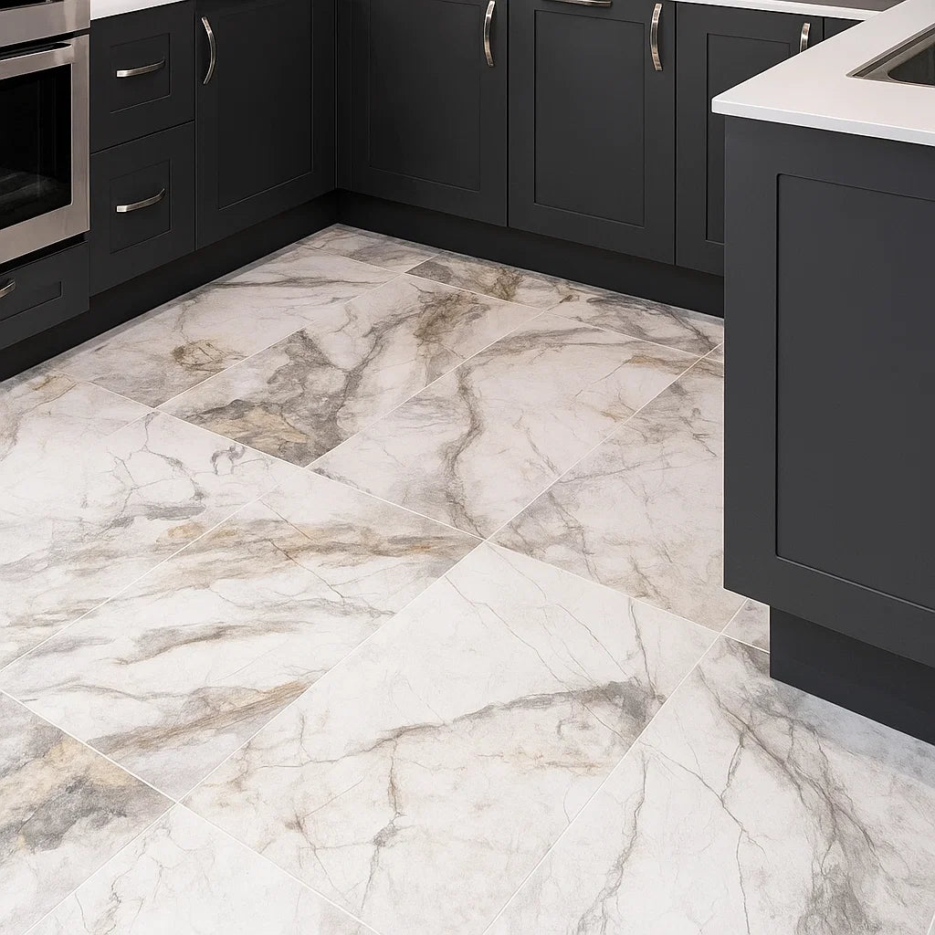 Calacatta Heavy Polished Porcelain Marble Effect 30x60cm Wall and Floor ...