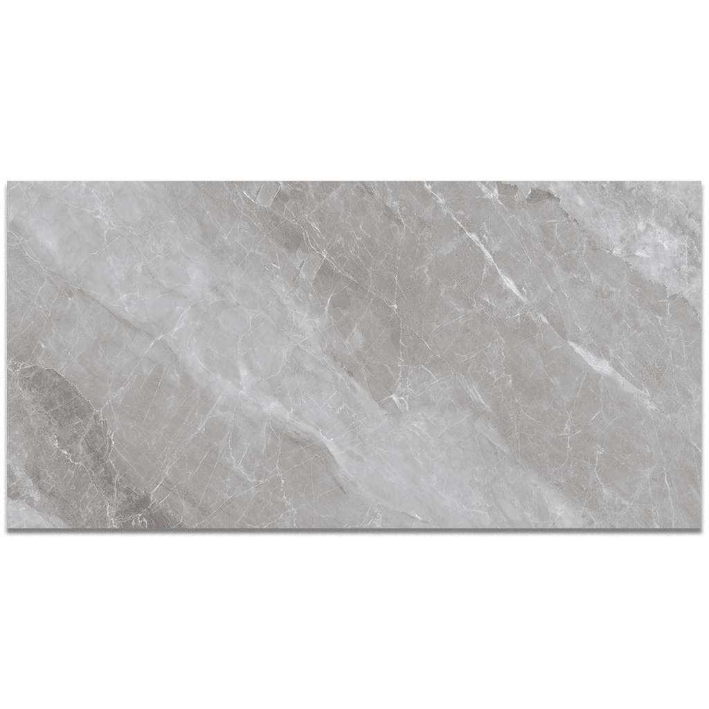 Grey Stone Effect Polished Porcelain XL 60x120cm Wall & Floor Tile ...