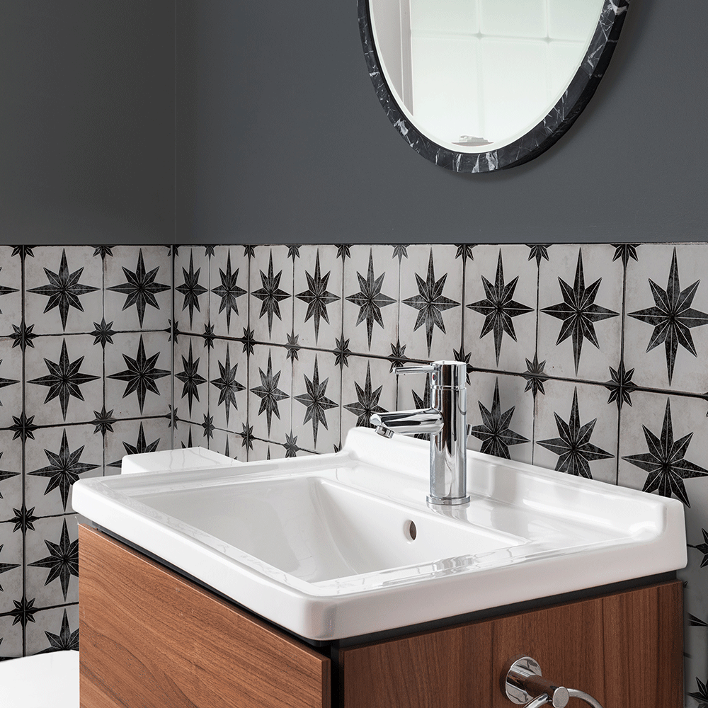 Compass Black and White Pattern Floor Ceramic Tile – Premium Tiles
