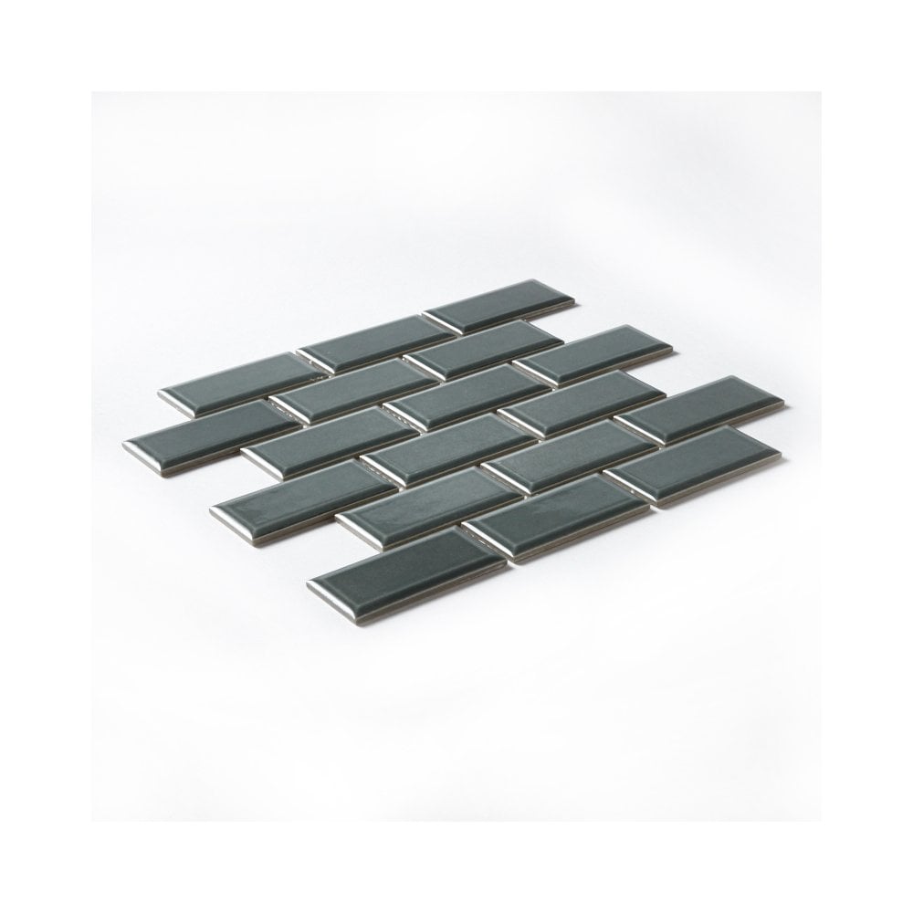 Emerald Green Grey Bevelled Metro Ceramic Mosaic Wall Tile – Premium Tiles