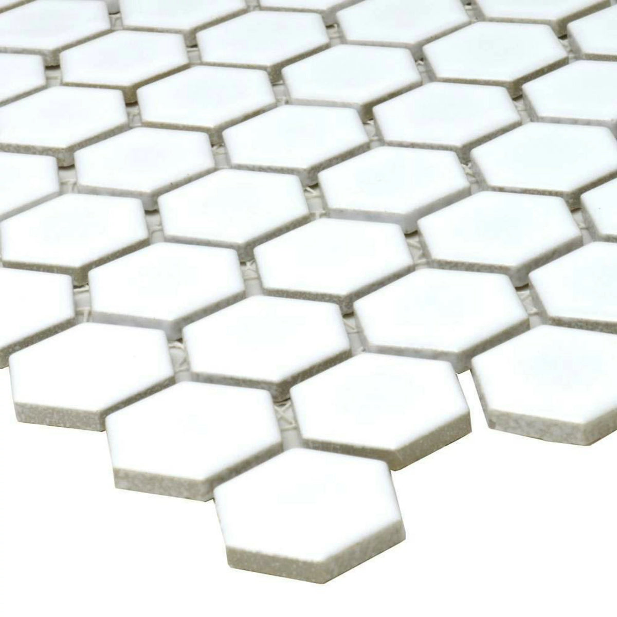 Eterna Hexagon Piccolo White Gloss Mosaic Wall and Floor Porcelain Til ...