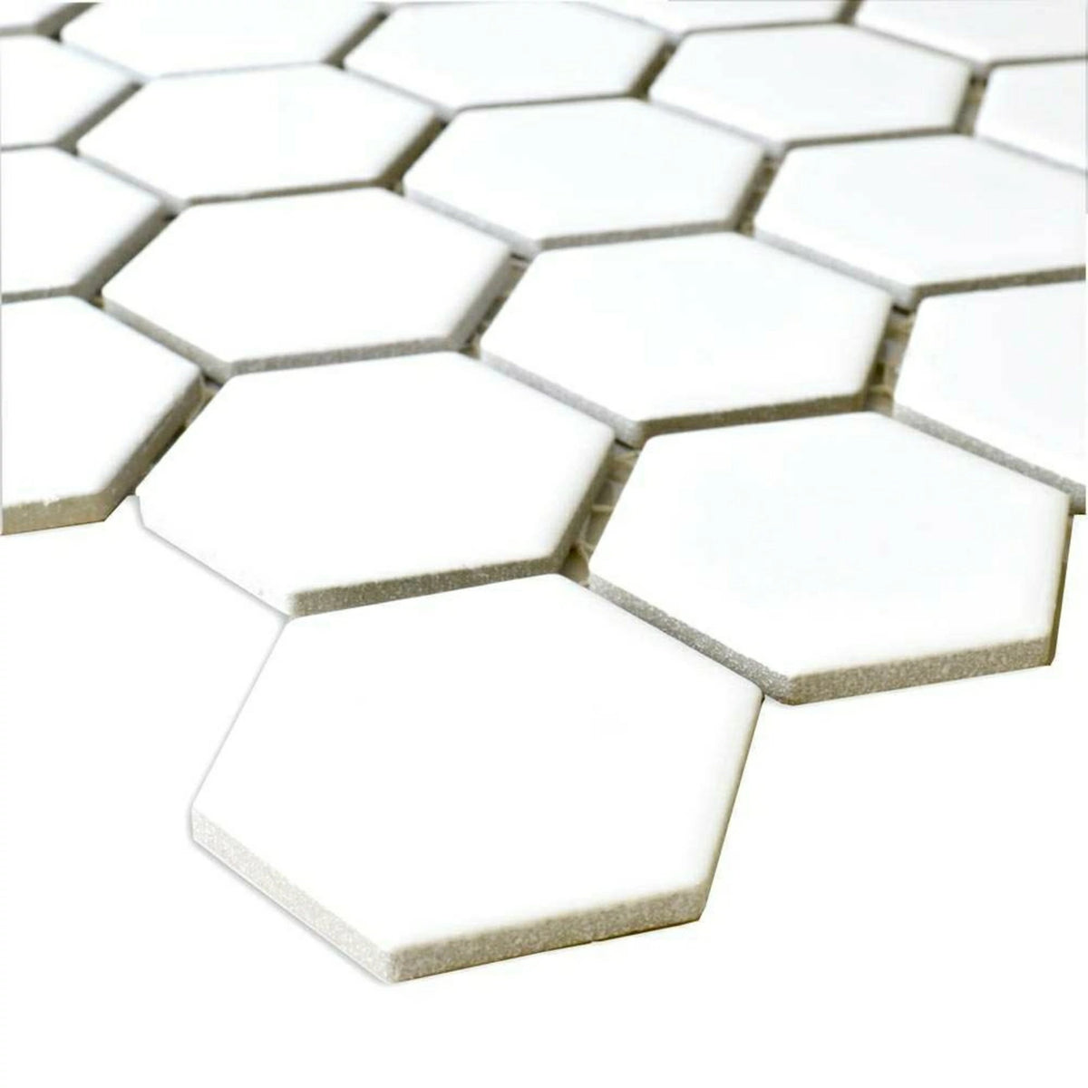Eterna Hexagon Grande White Gloss Mosaic Wall and Floor Porcelain Tile ...