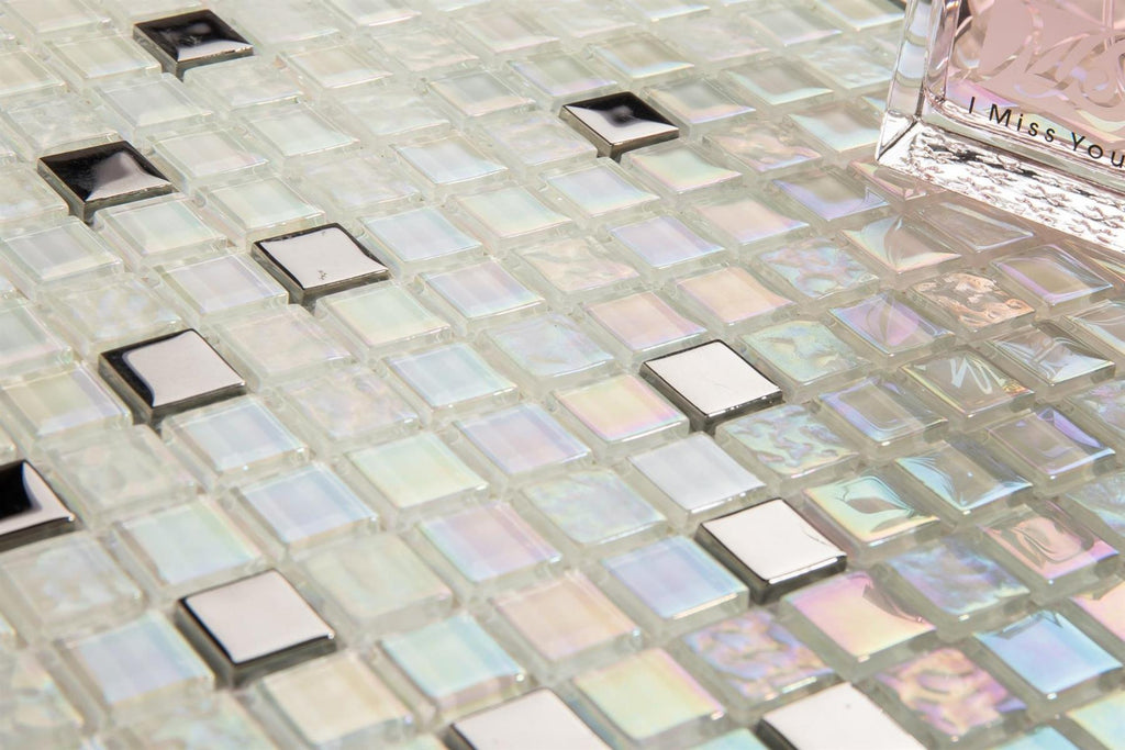 Fairy White Shimmer Glass Square Mosaic Wall Tile – Premium Tiles
