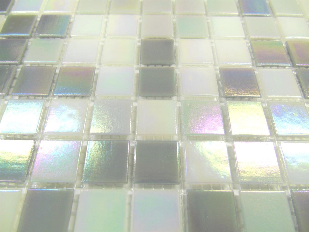 Galaxy Grey and White Shimmer Glass Square Wall Mosaic Tile – Premium Tiles