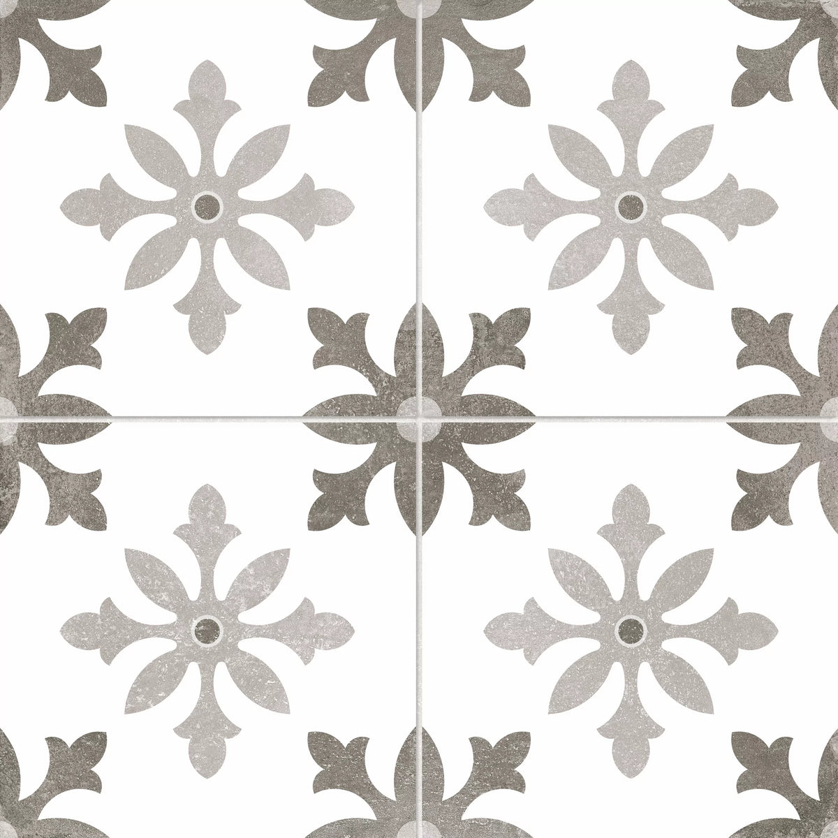 Heritage Grey Monochrome Patterned Ceramic Wall and Floor Tile ...