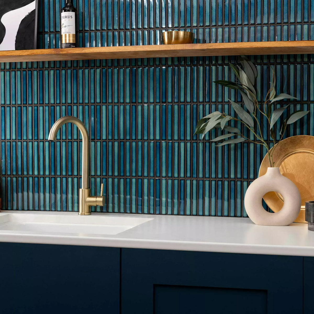 Linea Arlo Verde Mare Blue and Green Rectangle Mosaic Porcelain Wall T ...