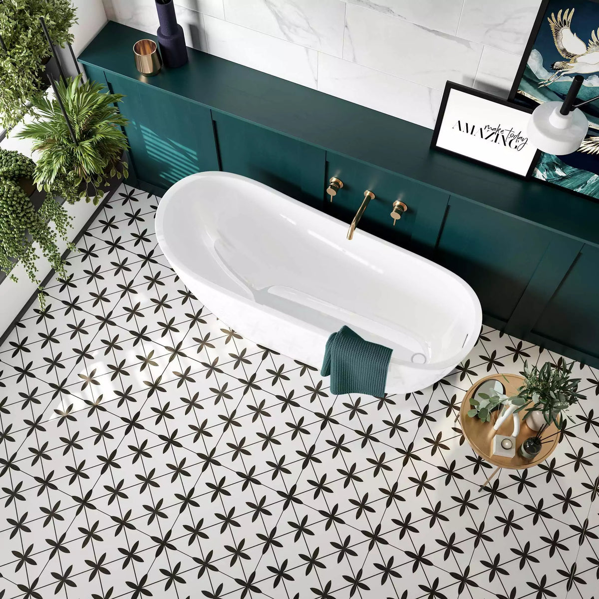 Maple White and Black Star Patterned Ceramic Floor 450x450mm Tile ...