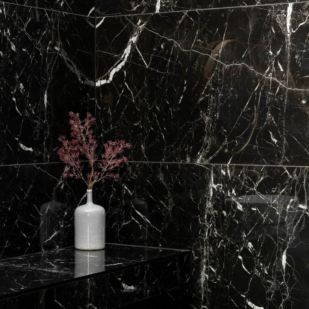 Nero Marquina Black and White Polished Marble Effect 120x60cm Wall and ...