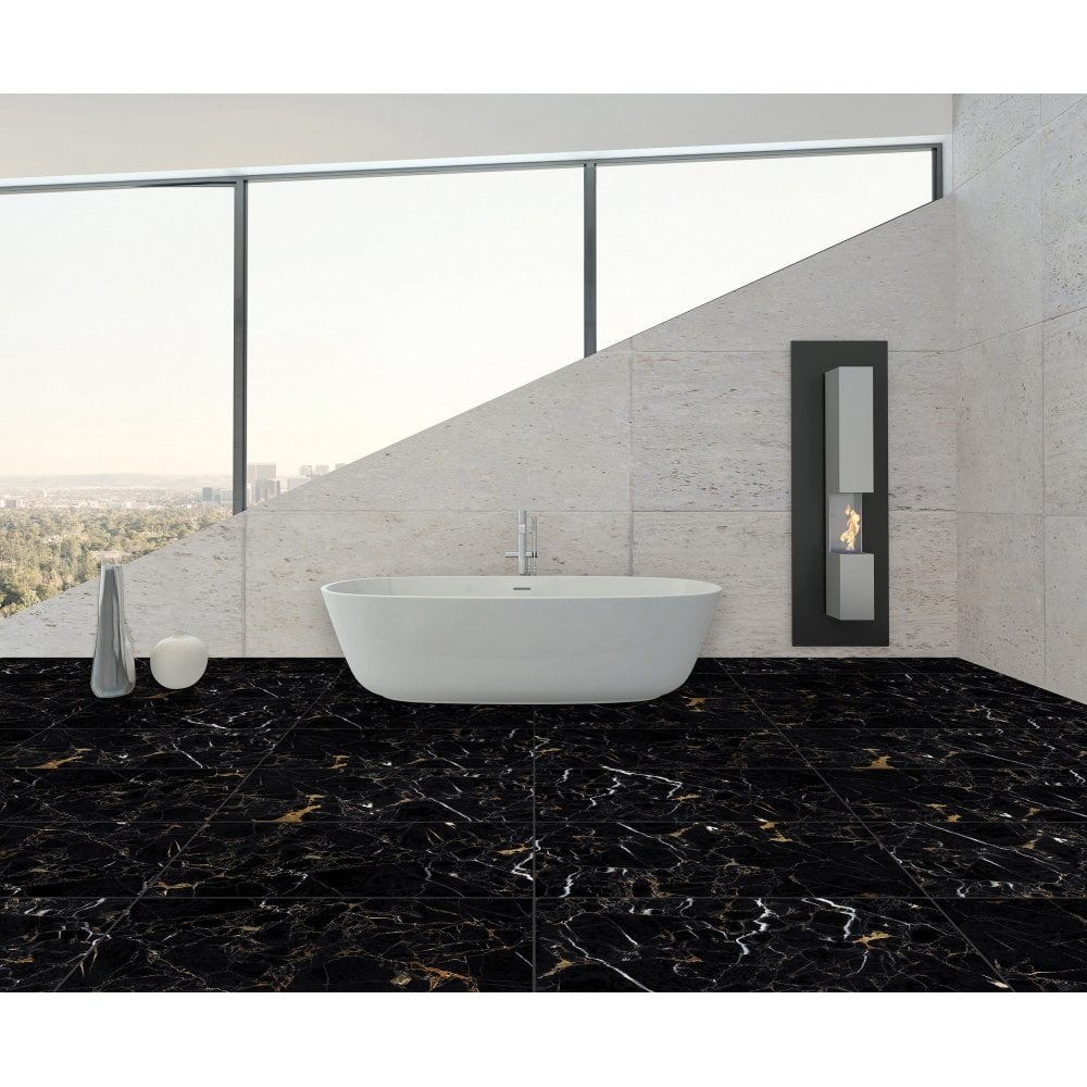 Nero Marquina Mystic Polished Black and Gold Marble Effect XL 120x60cm ...