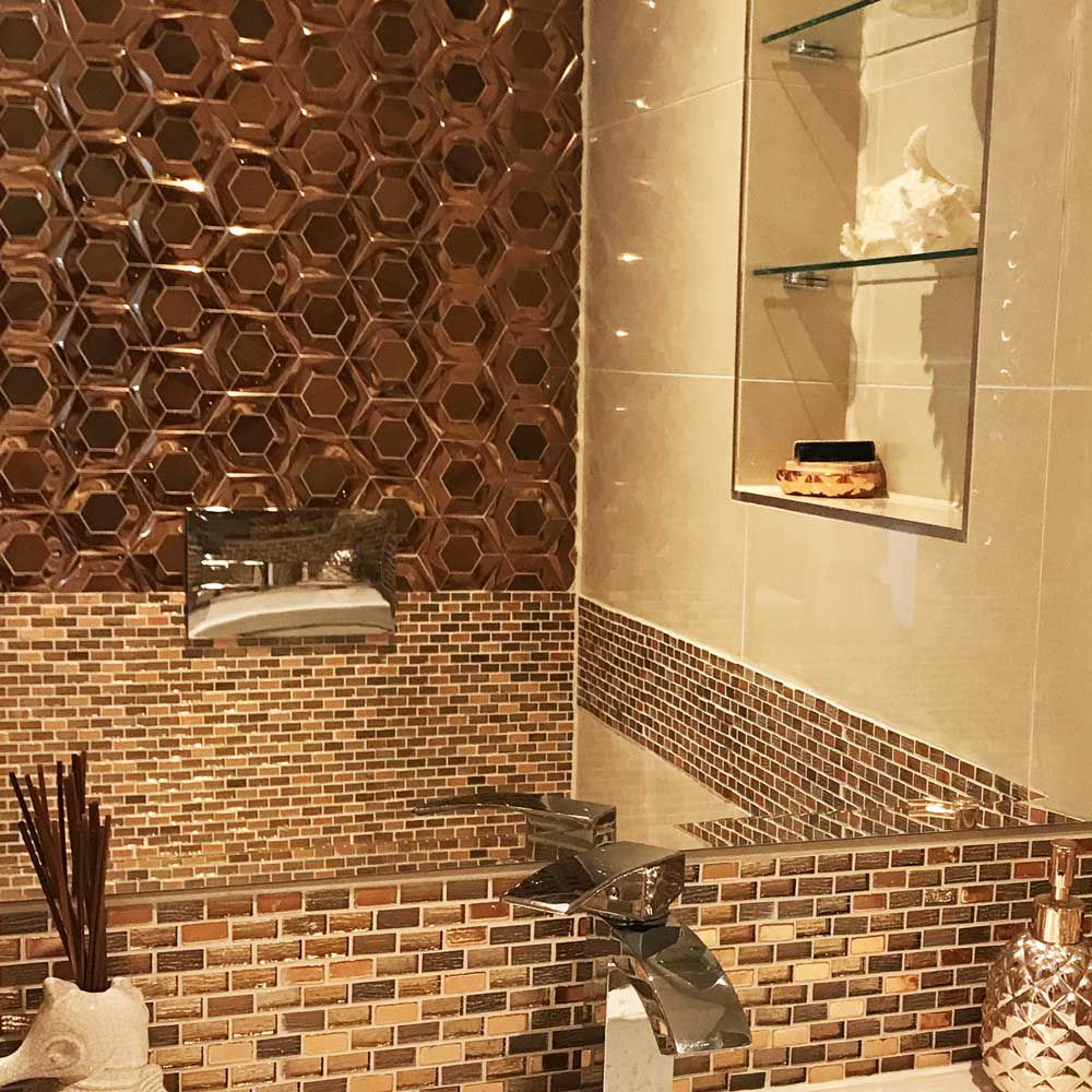Rose Gold and Copper Bronze Hexagon Mosaic Wall Tile – Premium Tiles