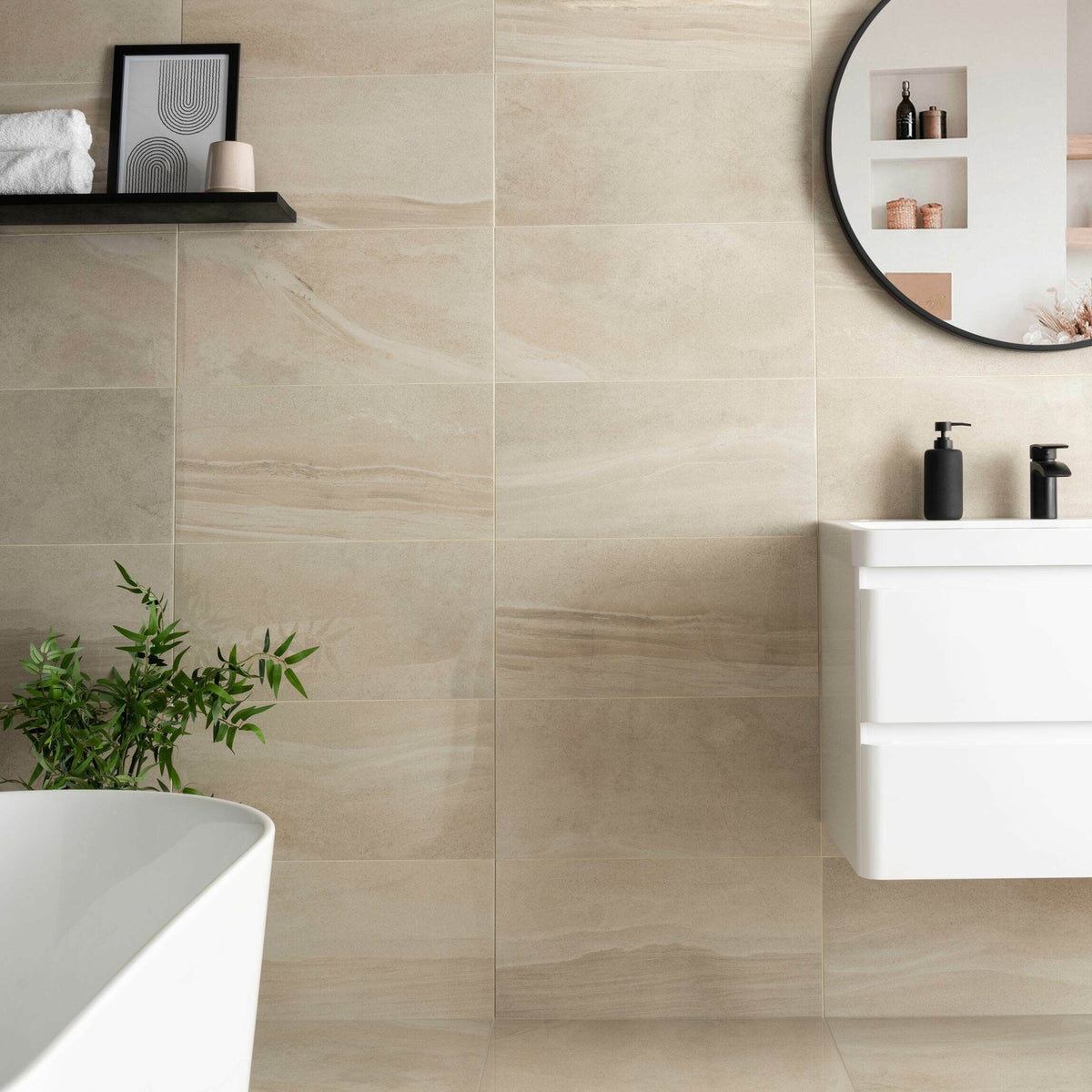 Serenity Sandstone Stone Effect 60x30cm Polished Porcelain Wall and ...