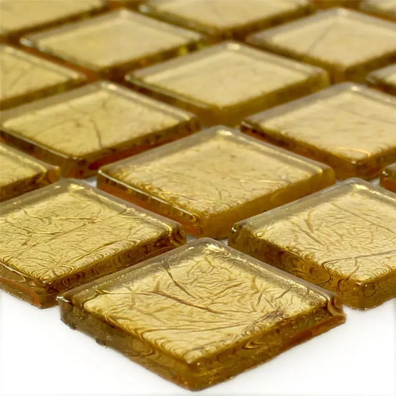 Slim Golden Square Gold Glass Mosaic Wall and Floor Tile – Premium Tiles