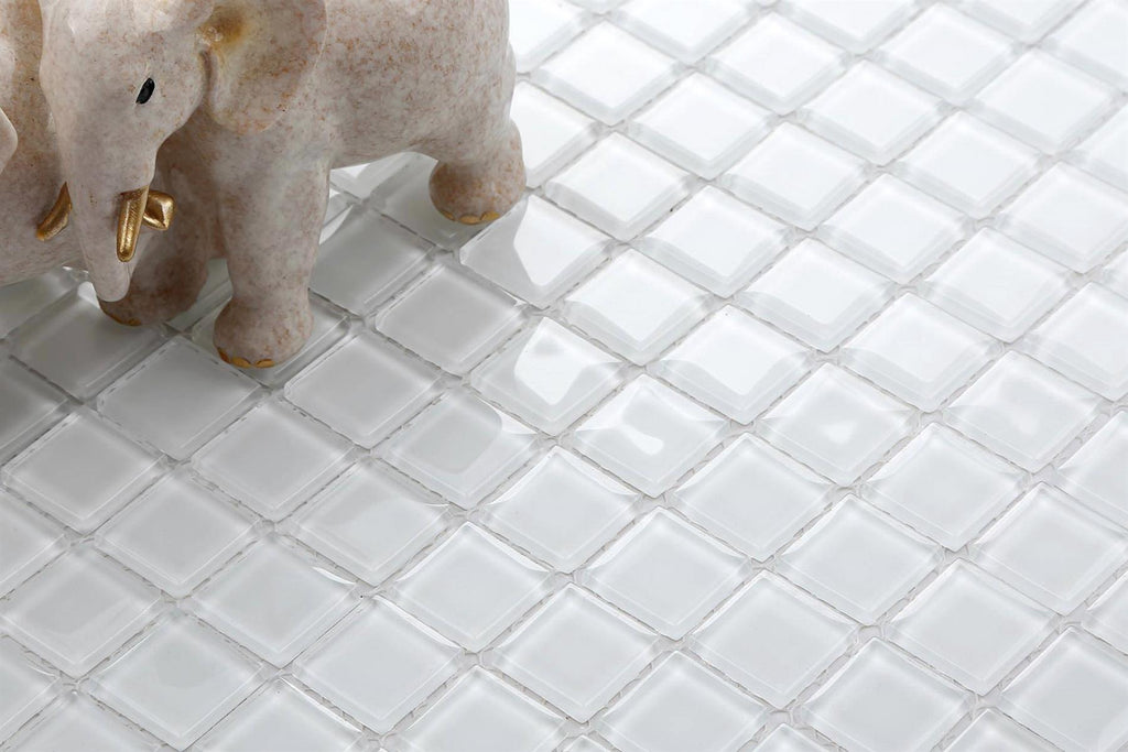 Snow White Plain Square Glass Mosaic Wall Tile – Premium Tiles