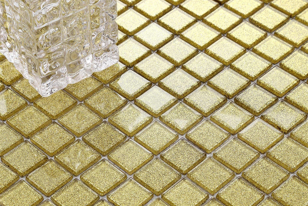 Sparkle Gold Glass Glitter Wall Mosaic Tile – Premium Tiles