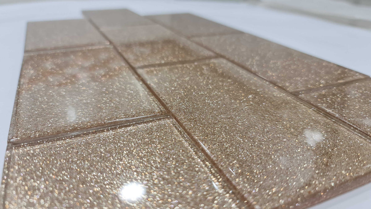 Sparkle Rose Gold Glitter Glass Metro 7.5x15cm Wall Tile – Premium Tiles