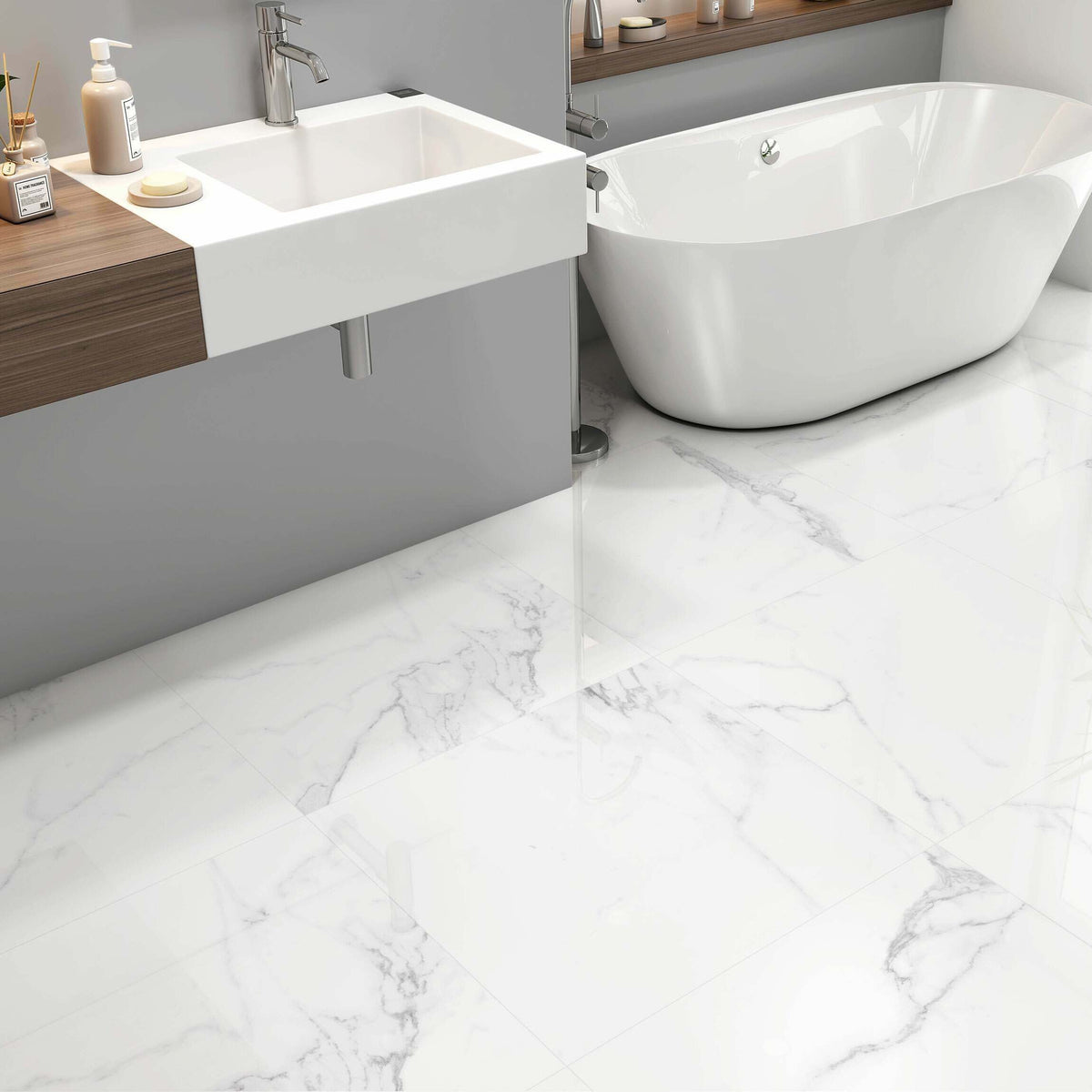 Tau Calacatta Polished Porcelain Marble Effect 60x60cm Floor Tile ...