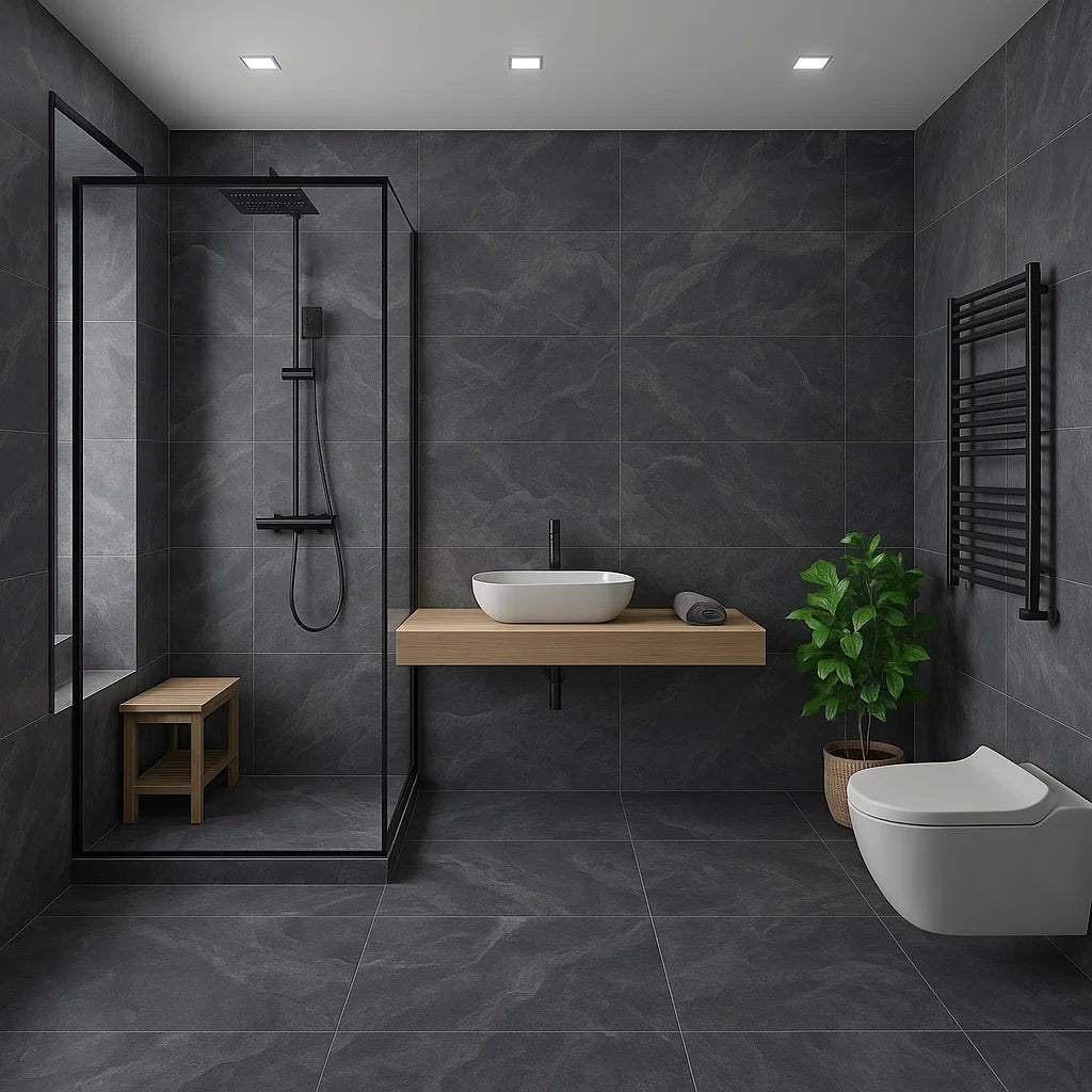 Graphite Grey 60x60cm Porcelain Stone Effect Floor Tile | R10 Anti Slip ...