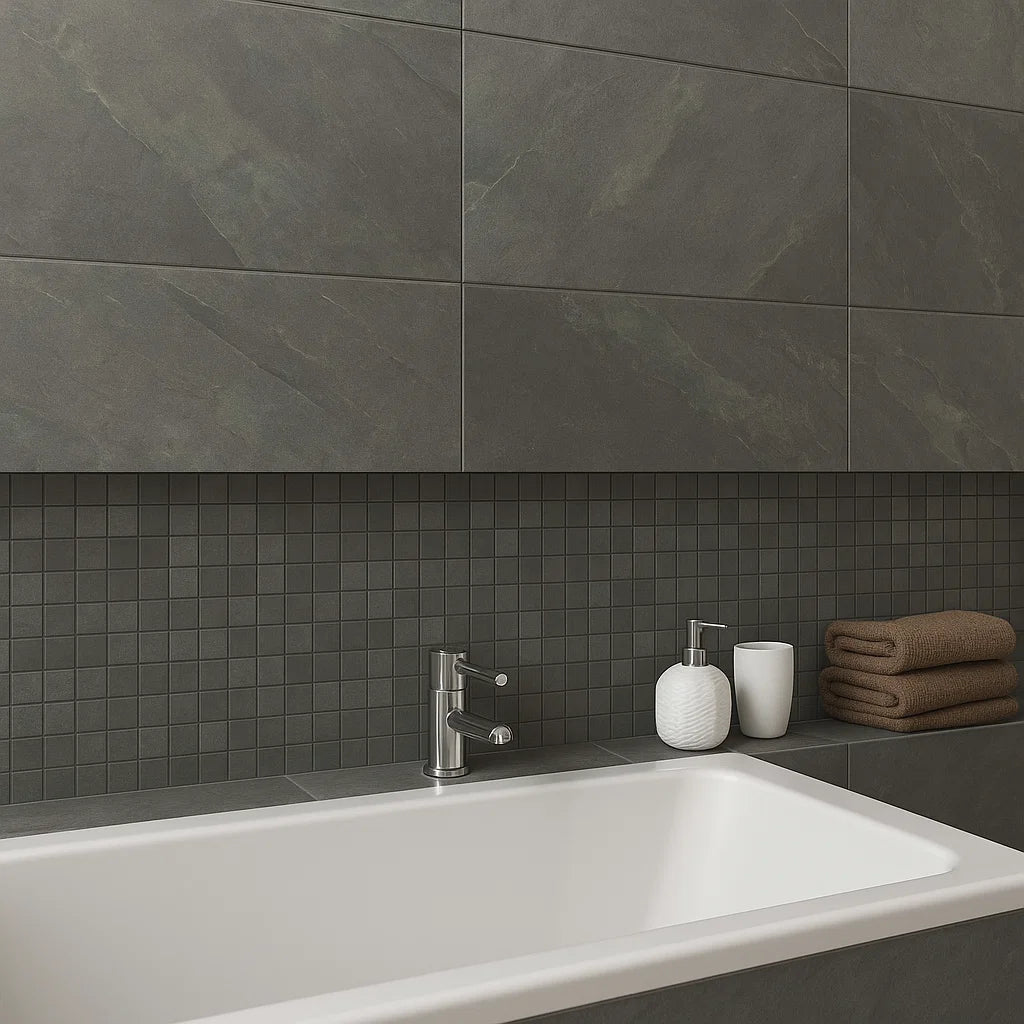 Graphite Grey Porcelain Stone Effect Mosaic Tile | R10 Anti-Slip ...