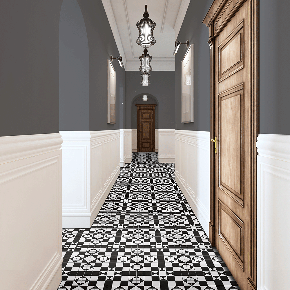 Victorian Black and White Traditional Pattern Ceramic Wall and Floor T ...