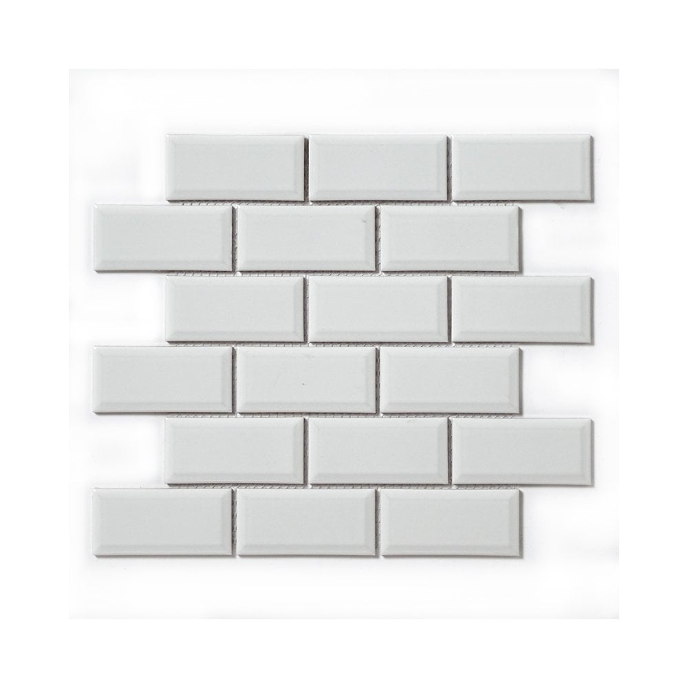 White Bevelled Metro Ceramic Mosaic Wall Tile – Premium Tiles