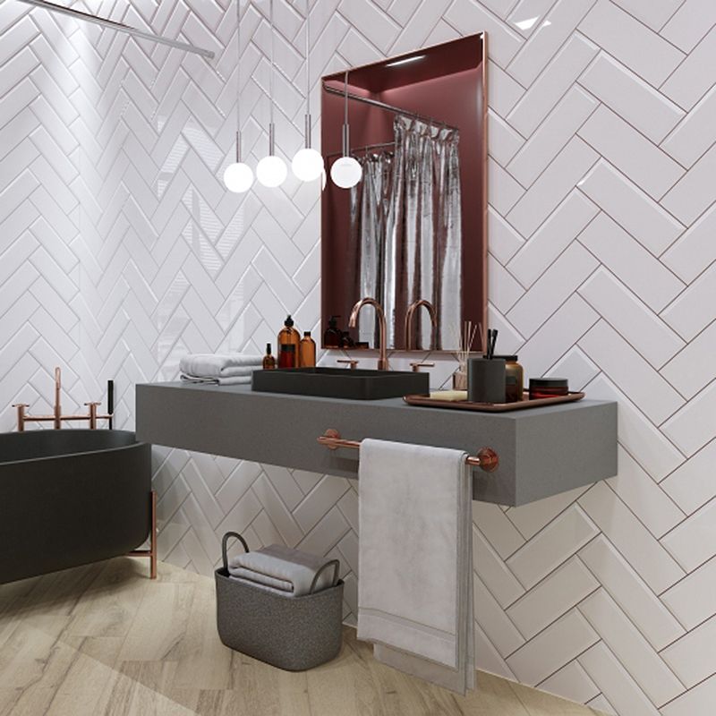 White Gloss Bevelled Metro Subway Ceramic Wall 100x300mm Tile – Premium ...